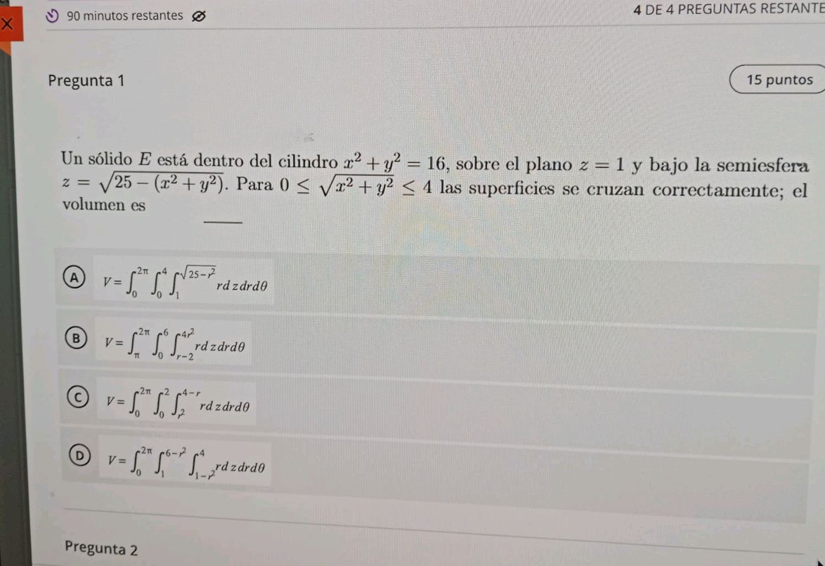 Un sólido E está dentro del cilindro $x^2 + | StudyX