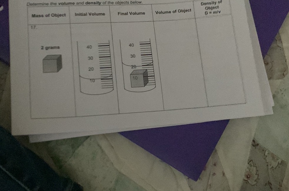Determine the volume and density of the | StudyX