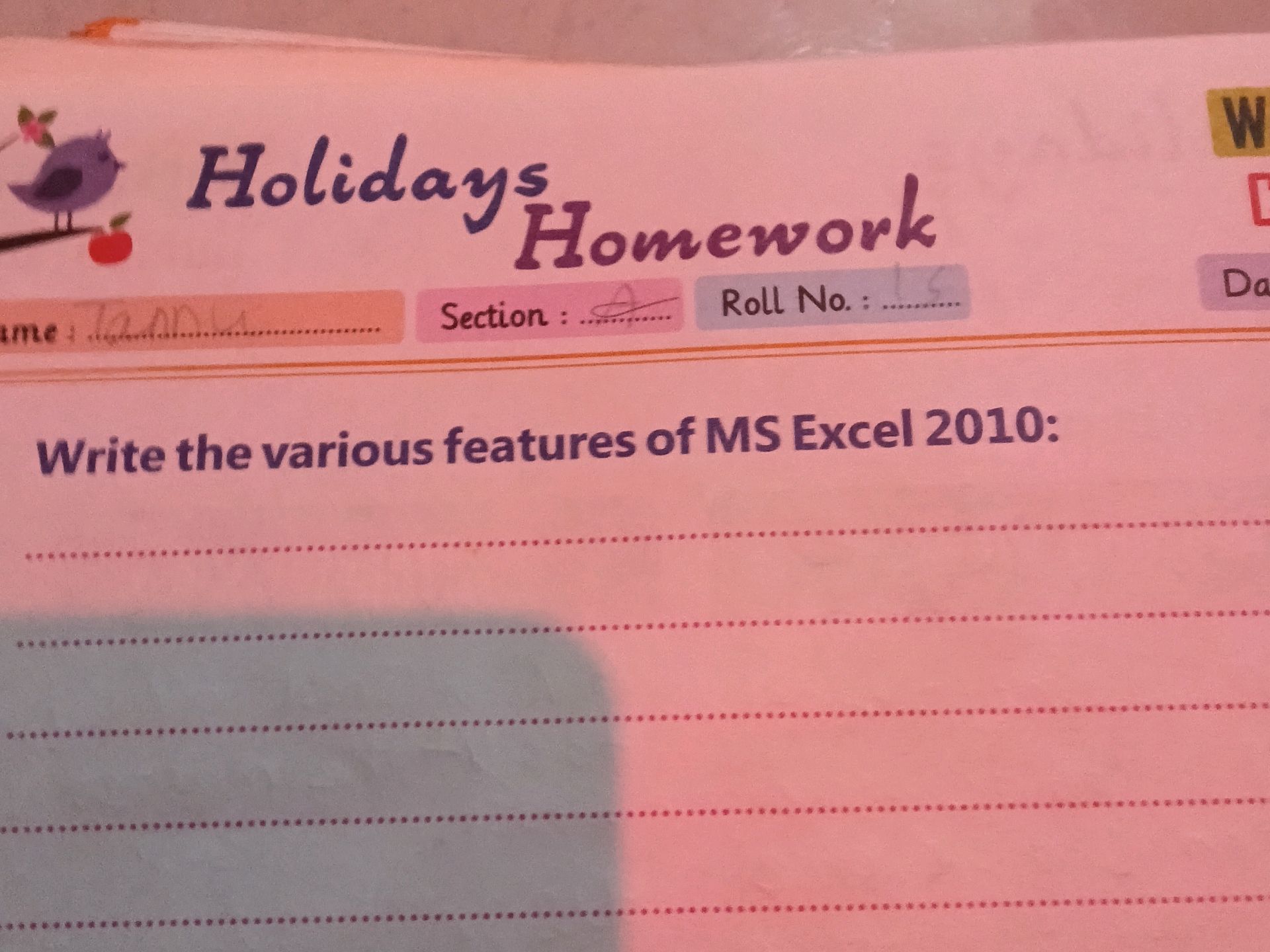 Write the various features of MS Excel 2010: | StudyX
