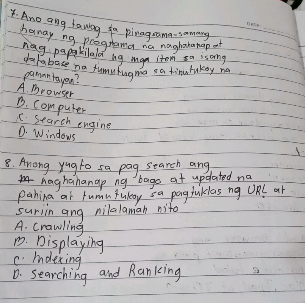 7. Ano ang tawag sa pinagsama-samang hanay | StudyX