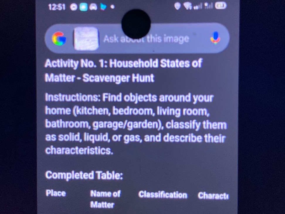 Activity No. 1: Household States of Matter - | StudyX