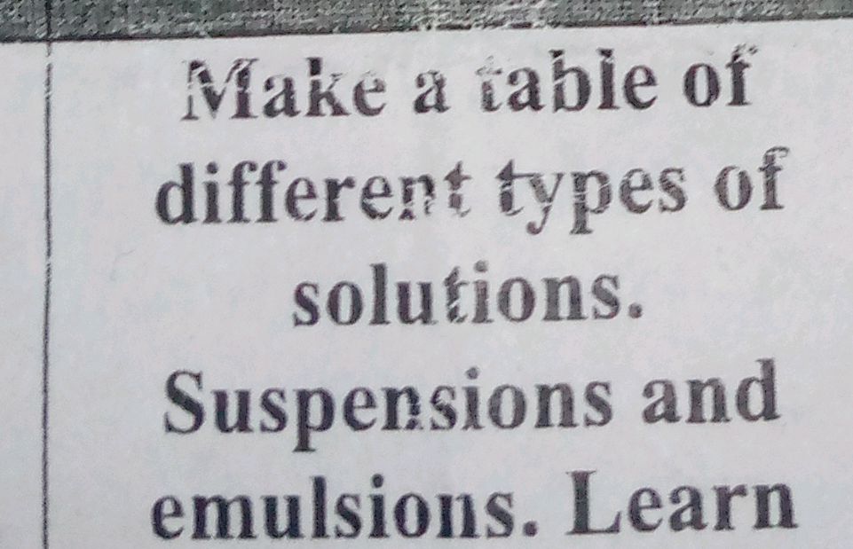 Make a table of different types of | StudyX