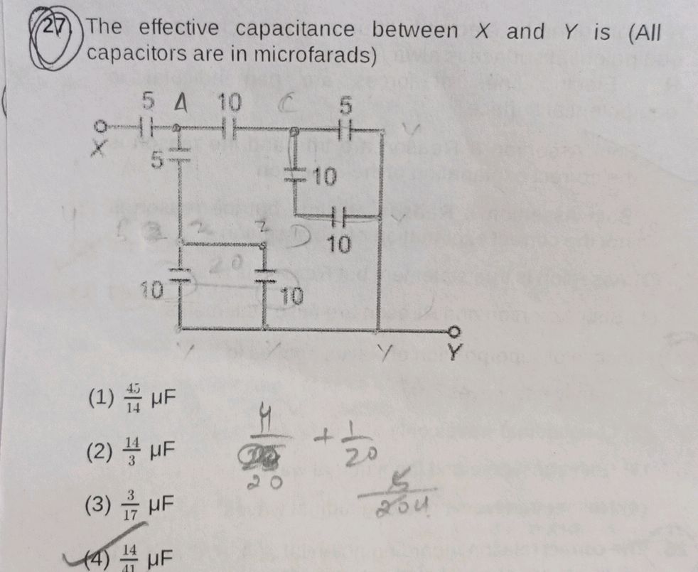 The effective capacitance between X and Y is | StudyX