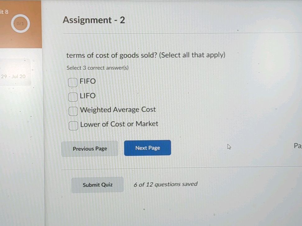 terms of cost of goods sold? (Select all | StudyX