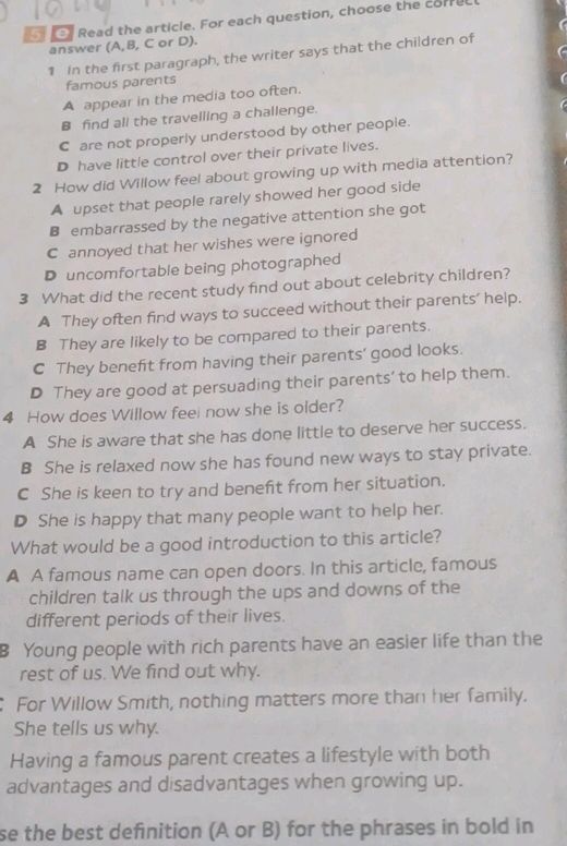 5e Read the article. For each question, | StudyX