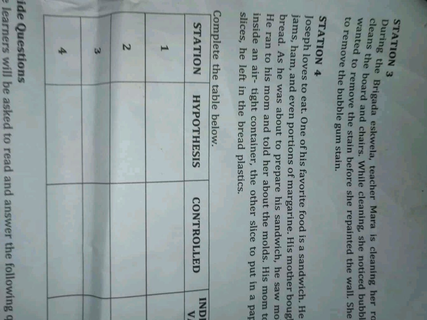 Complete the table below. | STATION | | StudyX