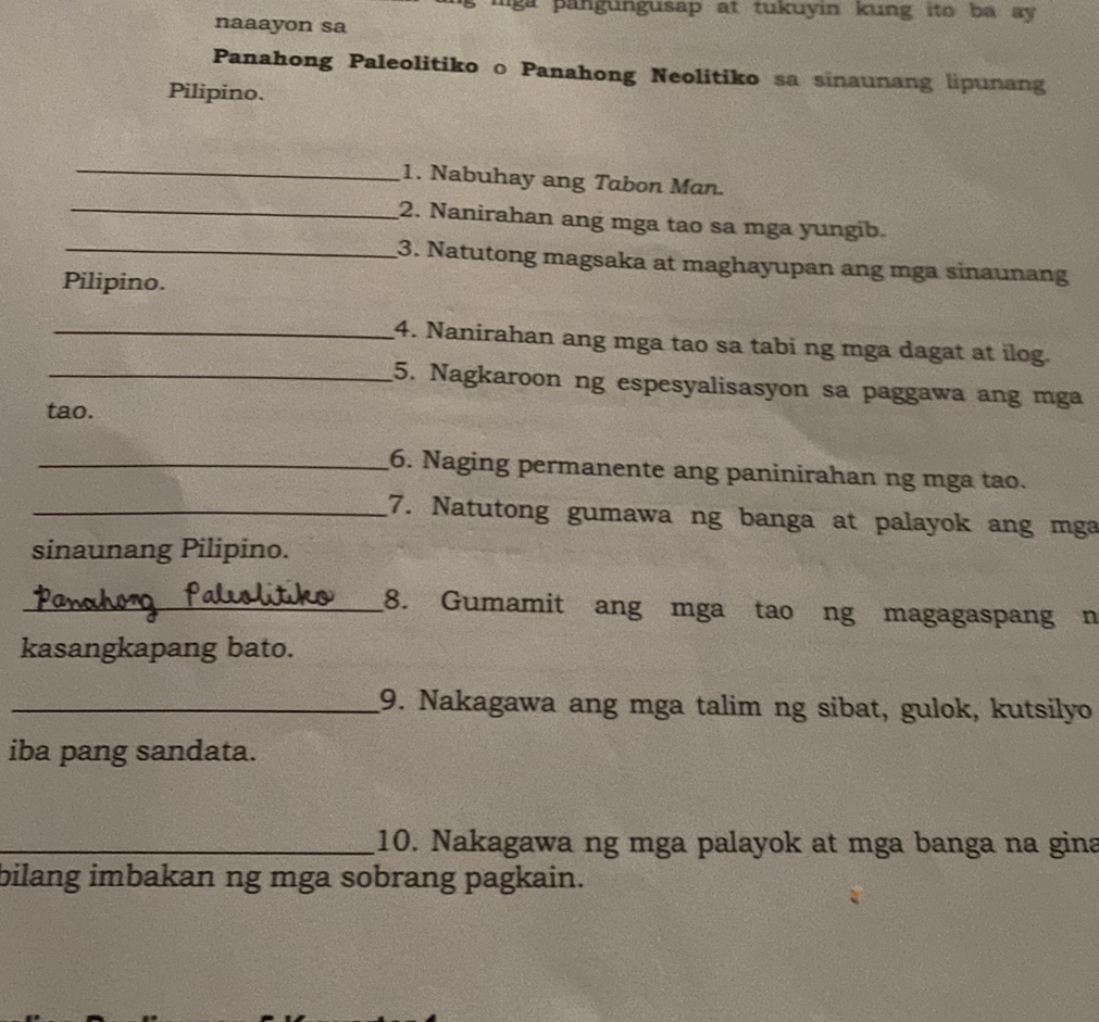 Panahong Paleolitiko o Panahong Neolitiko sa | StudyX