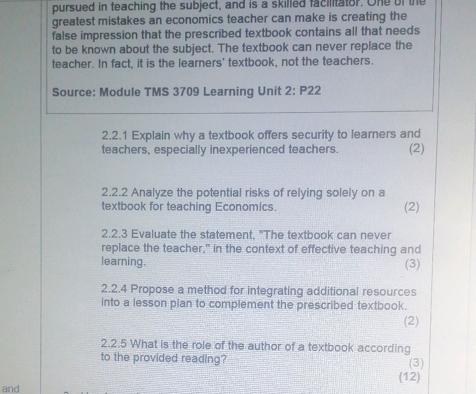 2.2.1 Explain why a textbook offers security