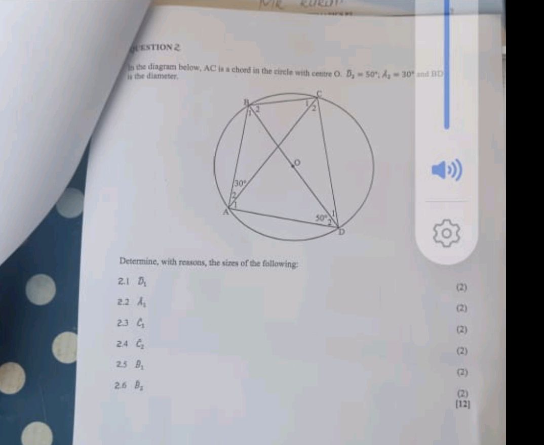 QUESTION 2 In the diagram below, AC is a | StudyX