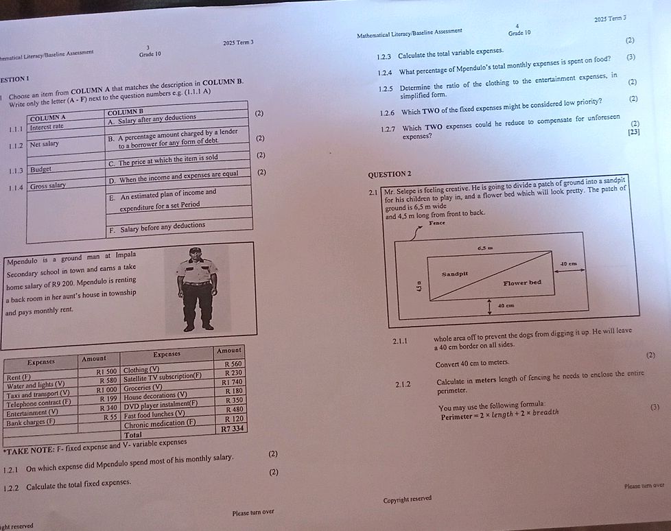 QUESTION 1 Choose an item from COLUMN A that