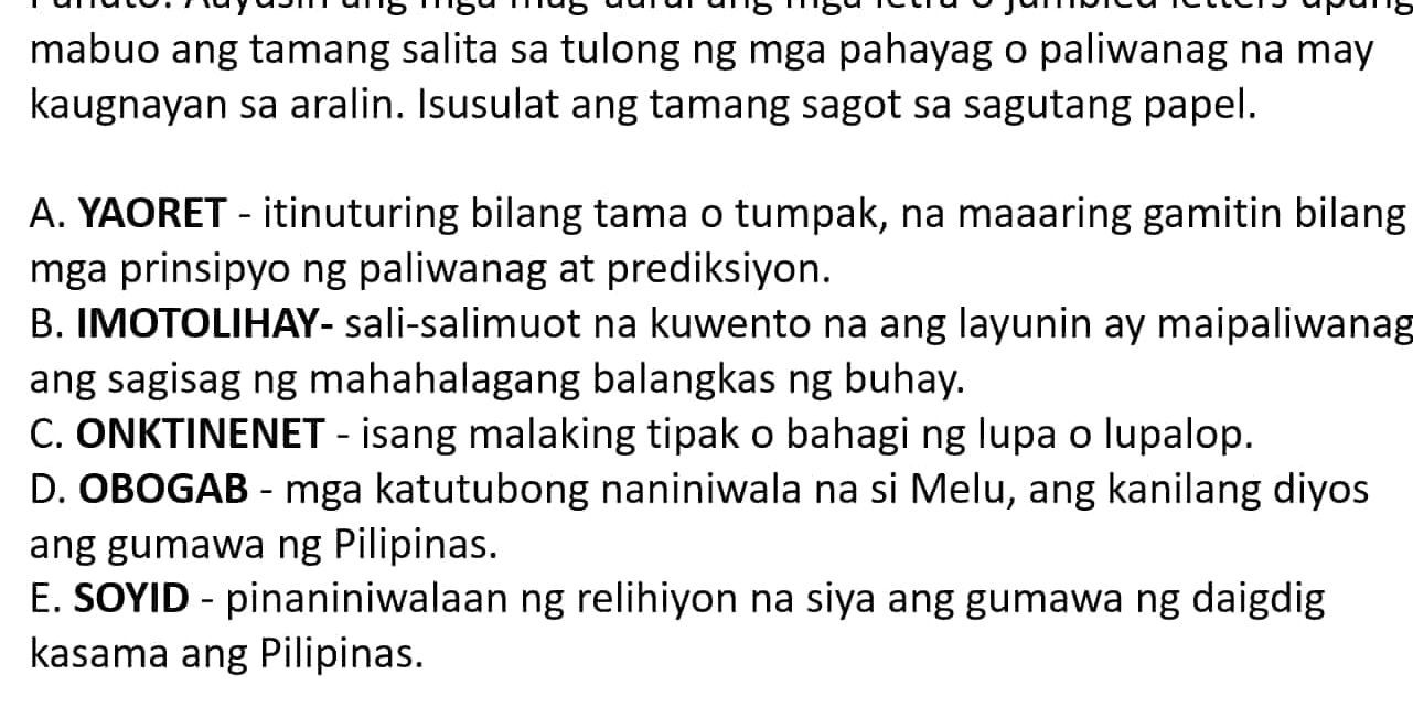 Ayusin ang mga jumbled letters upang mabuo | StudyX