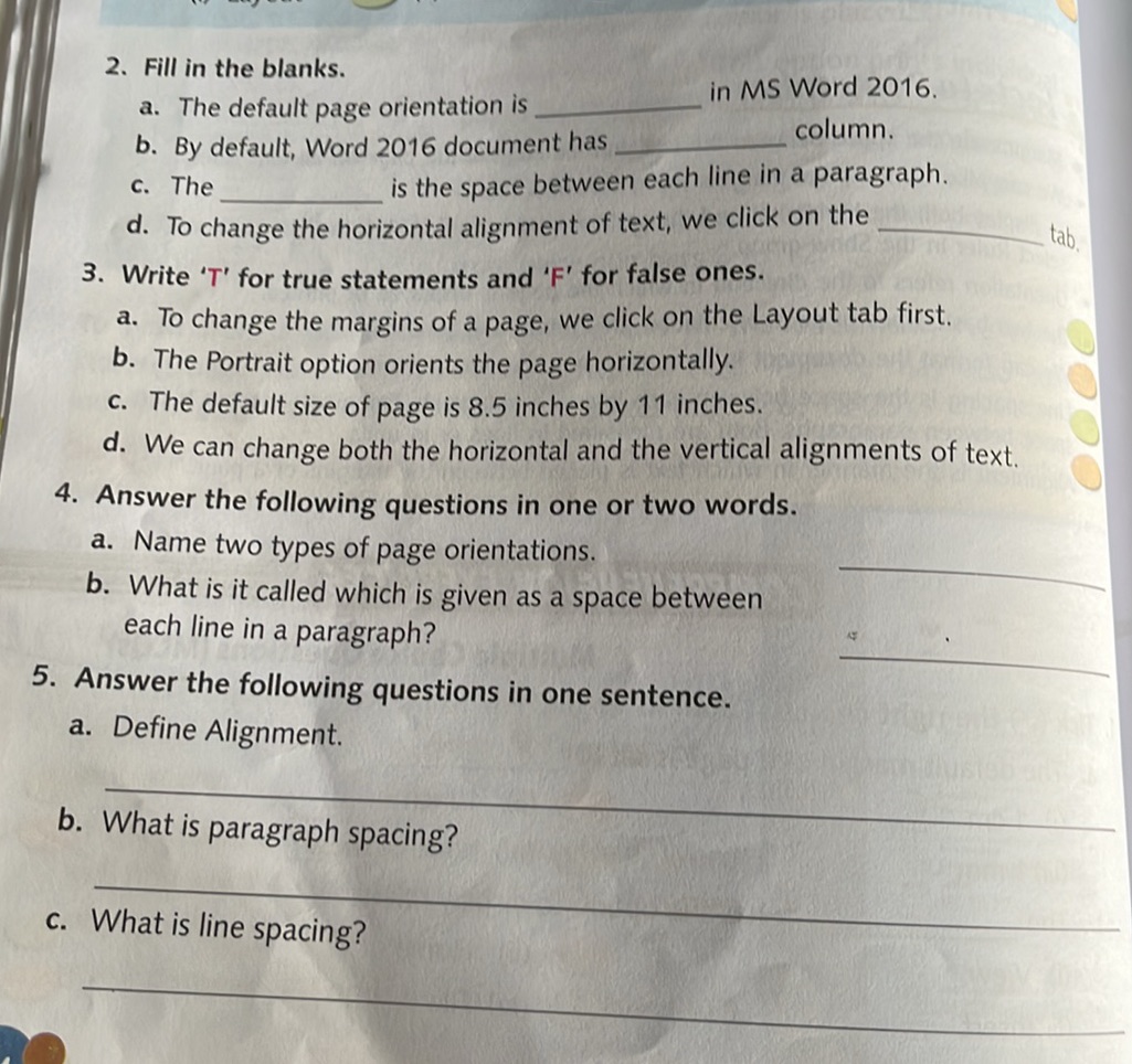 2. Fill in the blanks. a. The default page | StudyX