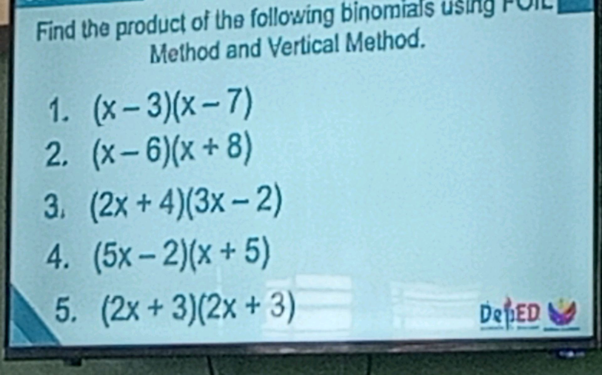 Find the product of the following binomials | StudyX