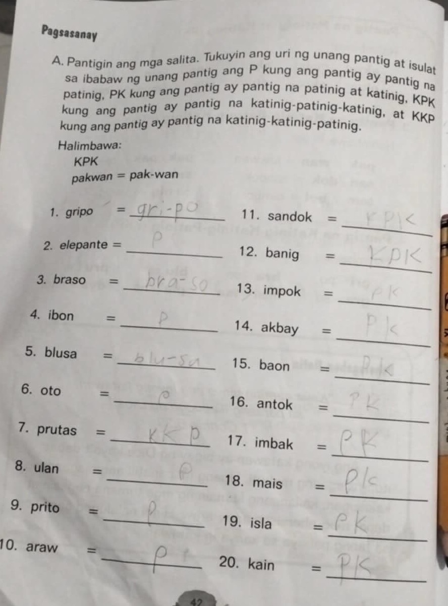 A. Pantigin ang mga salita. Tukuyin ang uri | StudyX