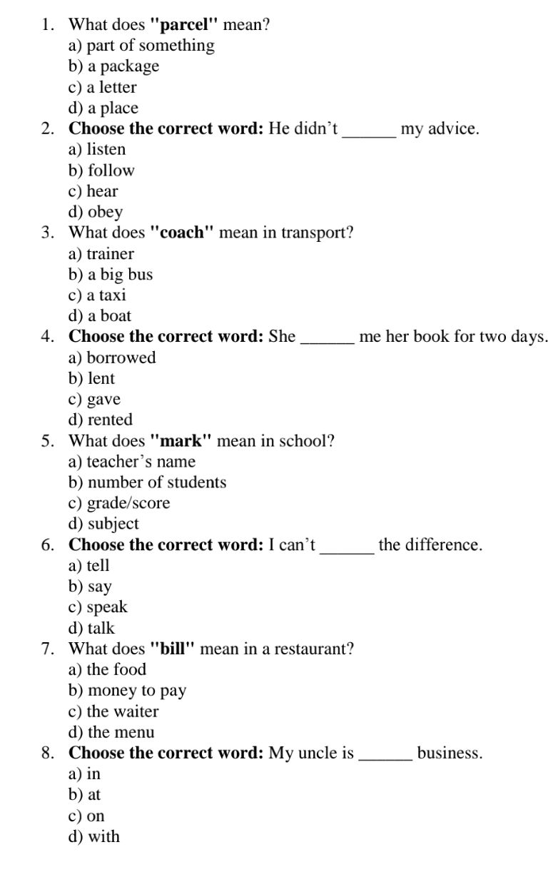 1. What does "parcel" mean? a) part of | StudyX