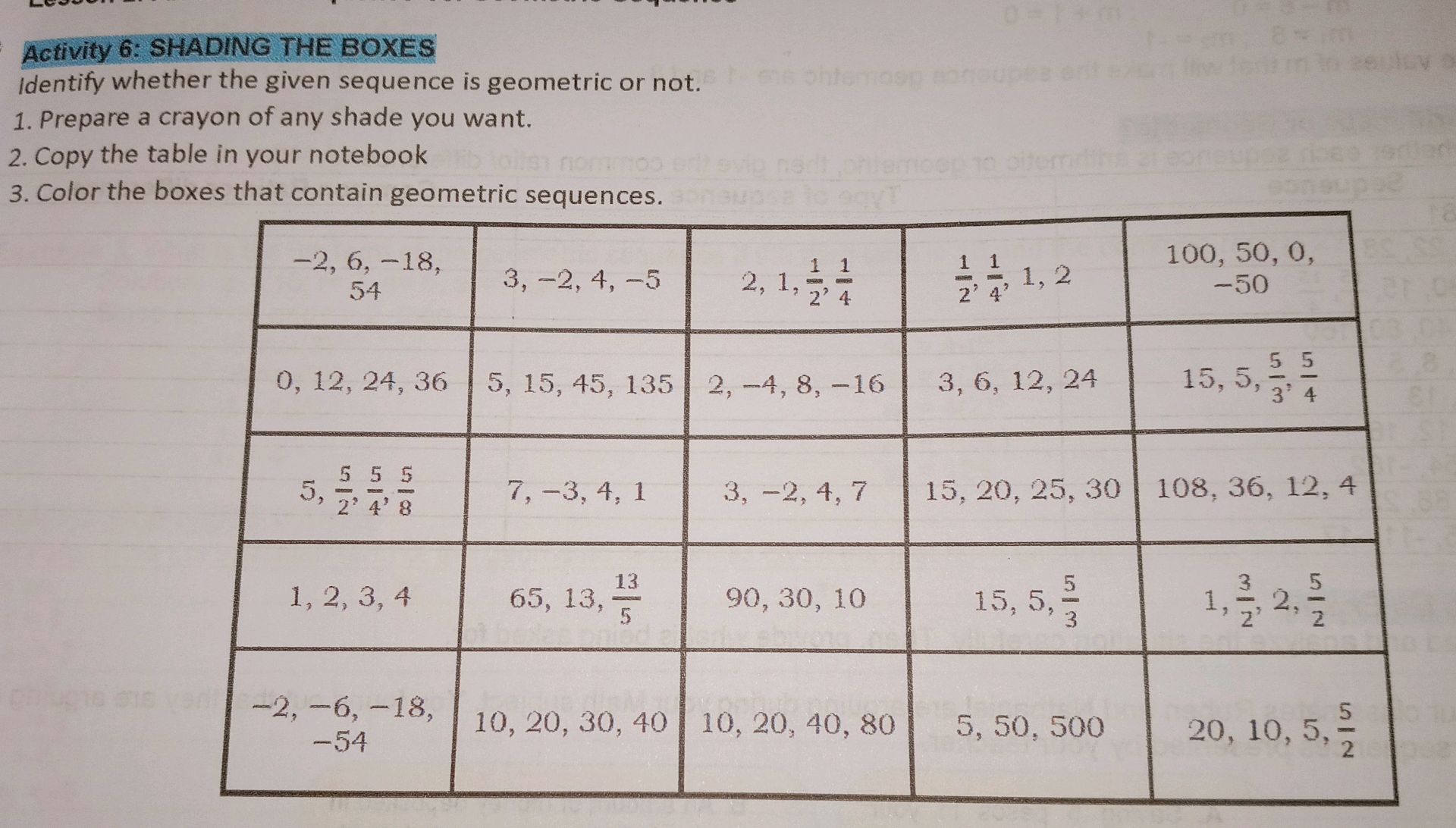 Activity 6: SHADING THE BOXES Identify | StudyX