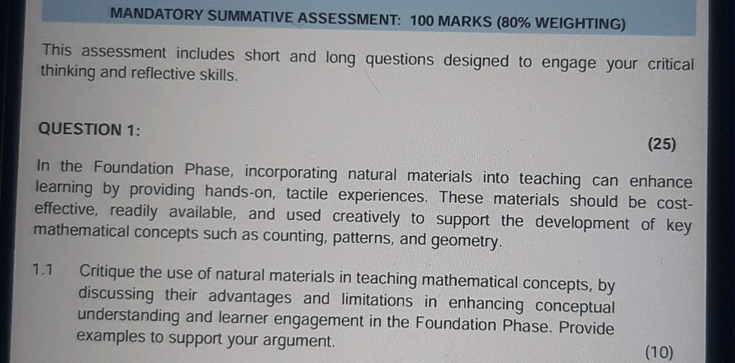 QUESTION 1: In the Foundation Phase,
