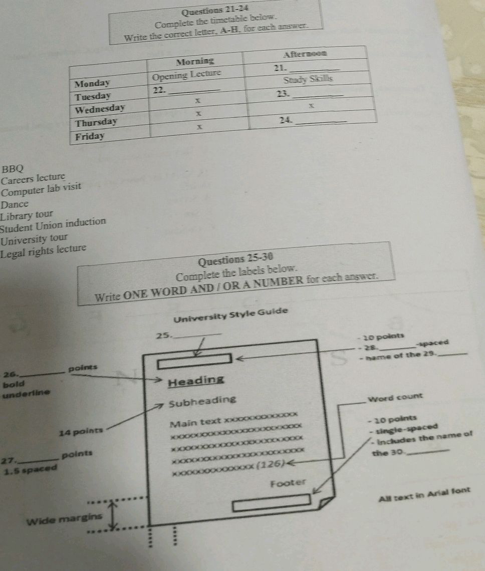 Questions 21-24 Complete the timetable | StudyX