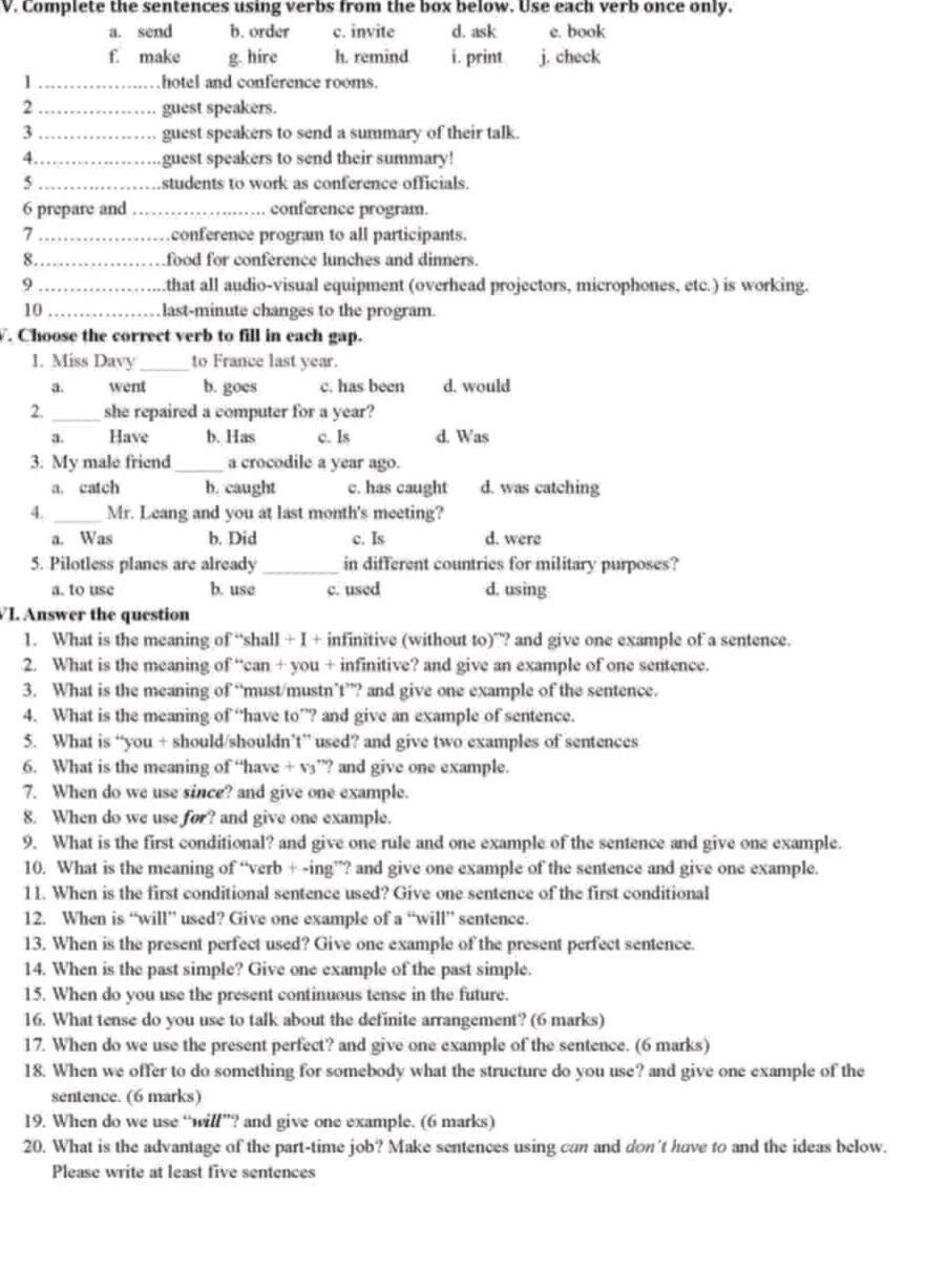 V. Complete the sentences using verbs from | StudyX