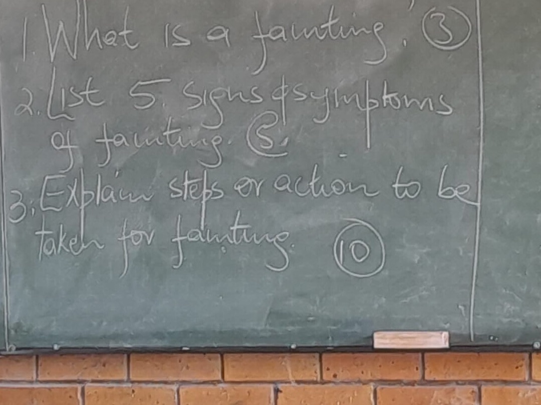 1. What is a fainting? (3) 2. List 5 signs | StudyX