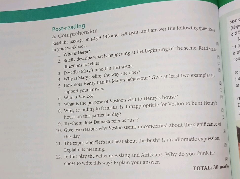 Post-reading a. Comprehension Read the | StudyX