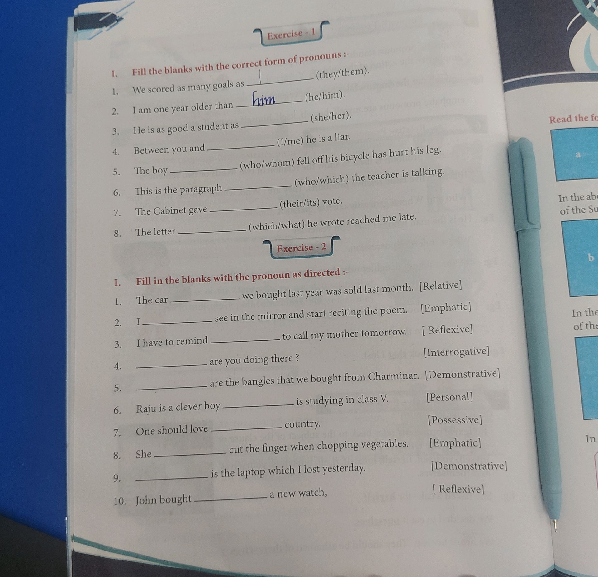Exercise - 1 Fill the blanks with the | StudyX