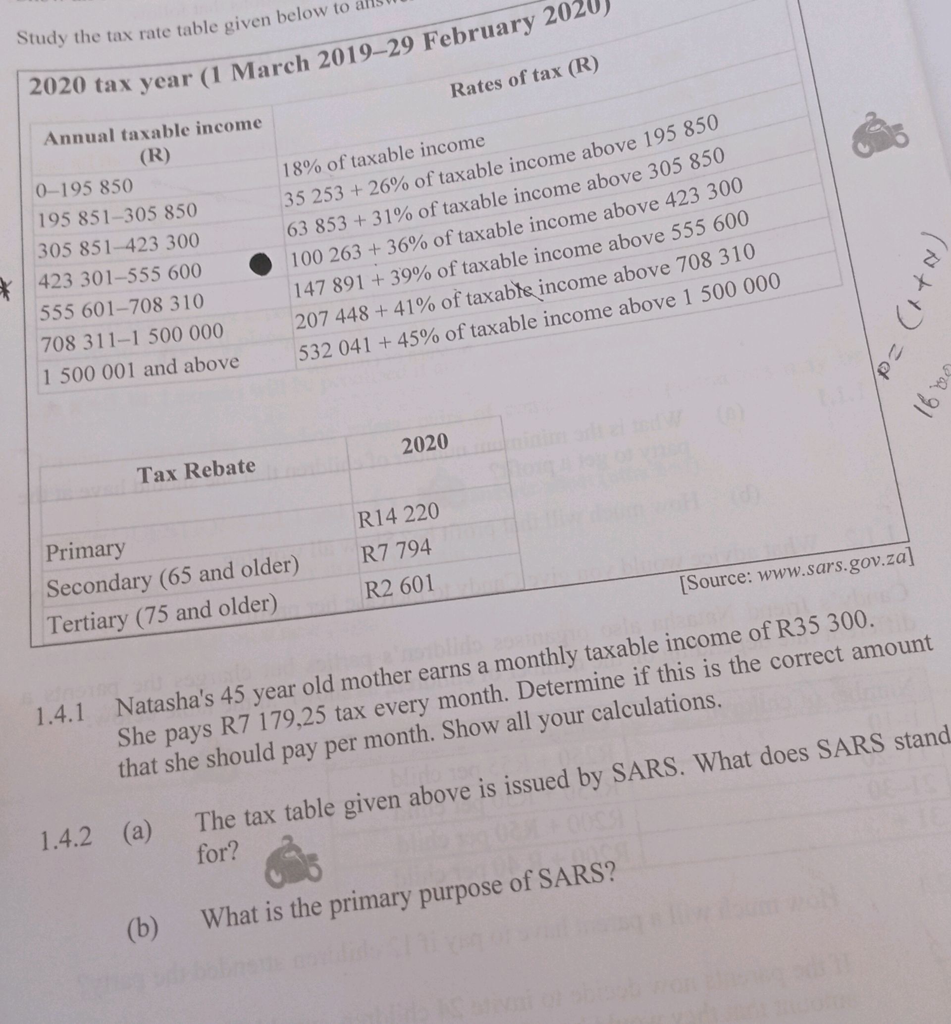 Study the tax rate table given below to