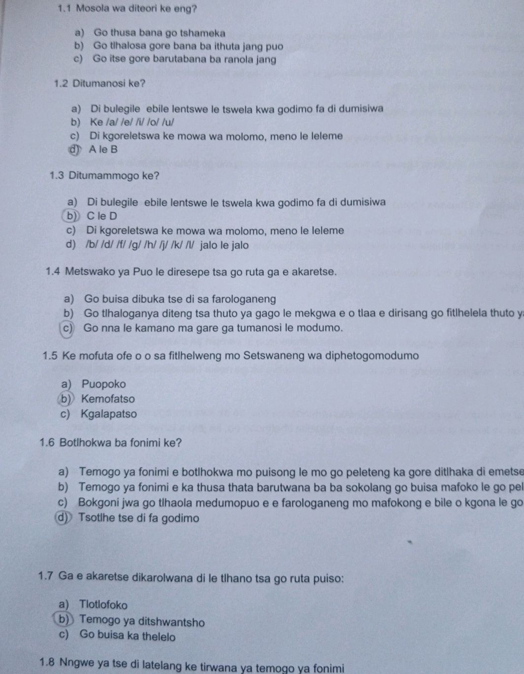 1.1 Mosola wa diteori ke eng? a) Go thusa | StudyX