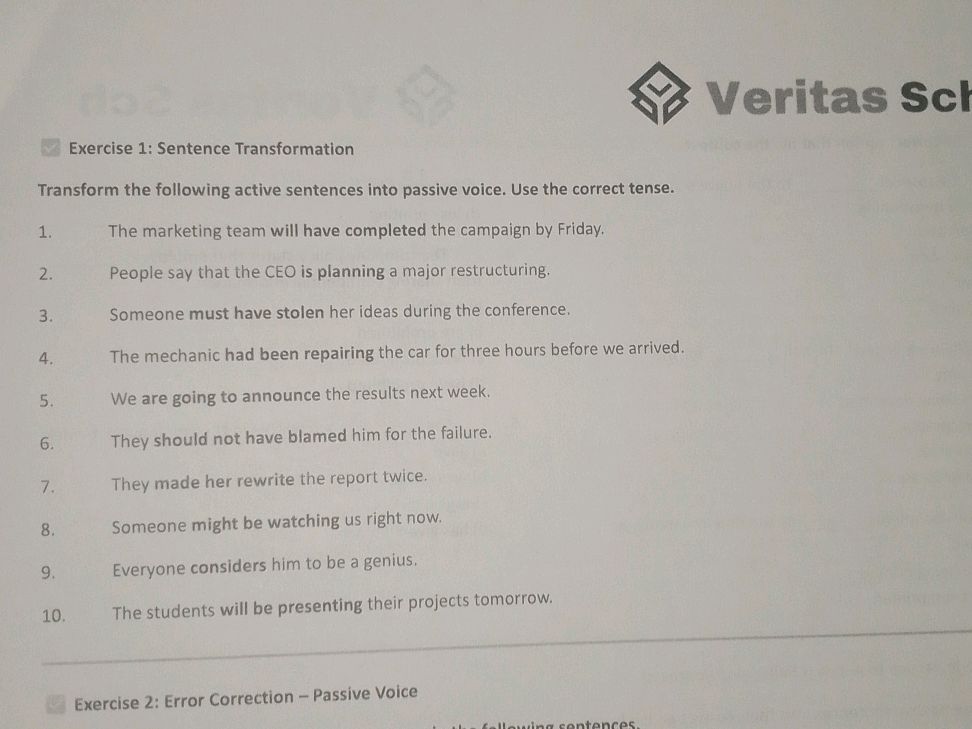 Exercise 1: Sentence Transformation | StudyX