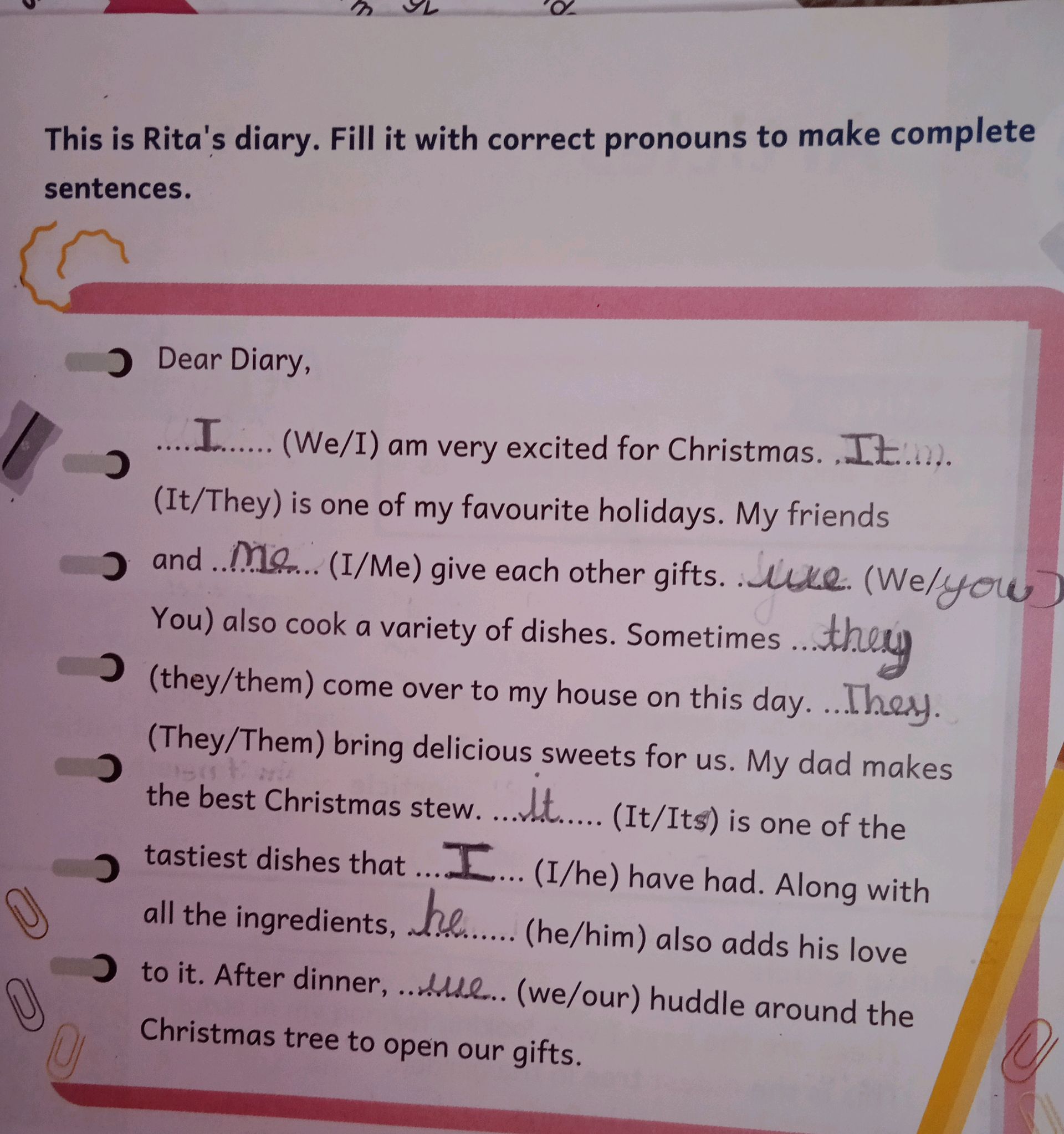 This is Rita's diary. Fill it with correct | StudyX