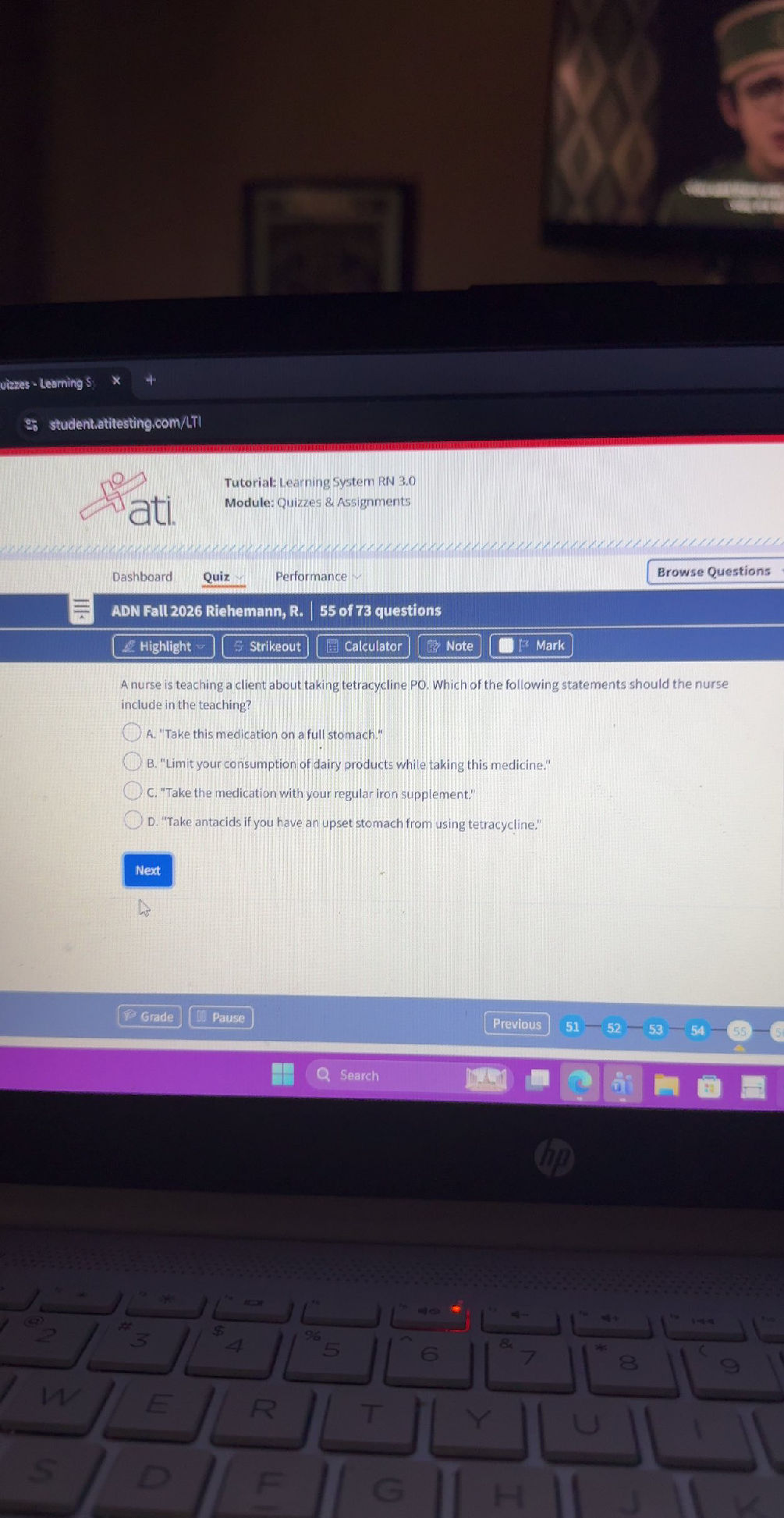 A nurse is teaching a client about taking
