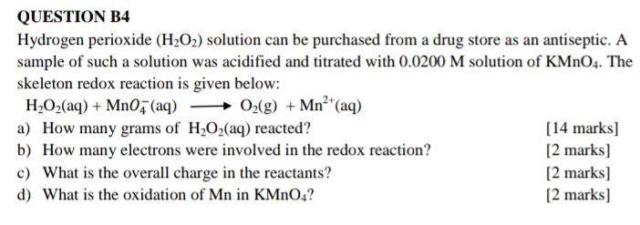 Hydrogen perioxide (H2O2) solution can be | StudyX