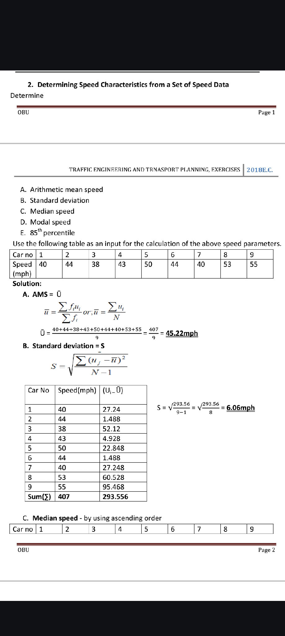 A. Arithmetic mean speed B. Standard | StudyX