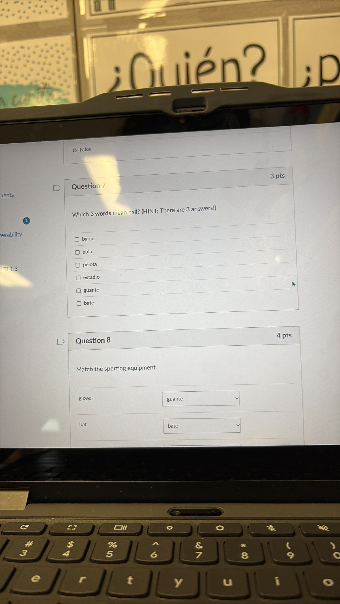 Question 7 (3 pts) Which 3 words mean ball? | StudyX