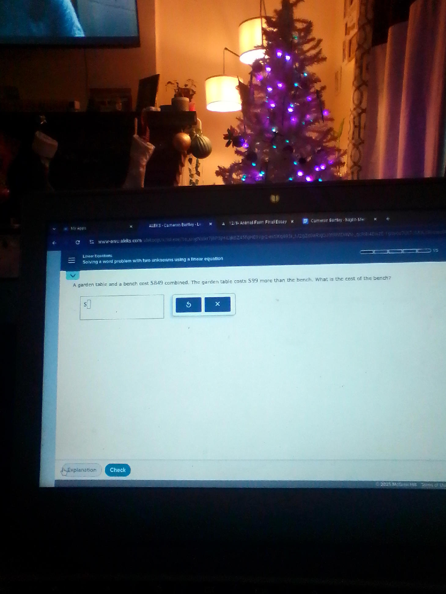 Linear Equations Solving a word problem with | StudyX