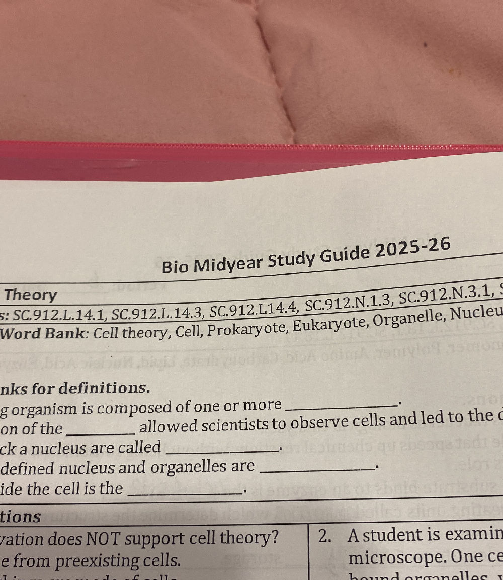 Bio Midyear Study Guide 2025-26 Theory | StudyX