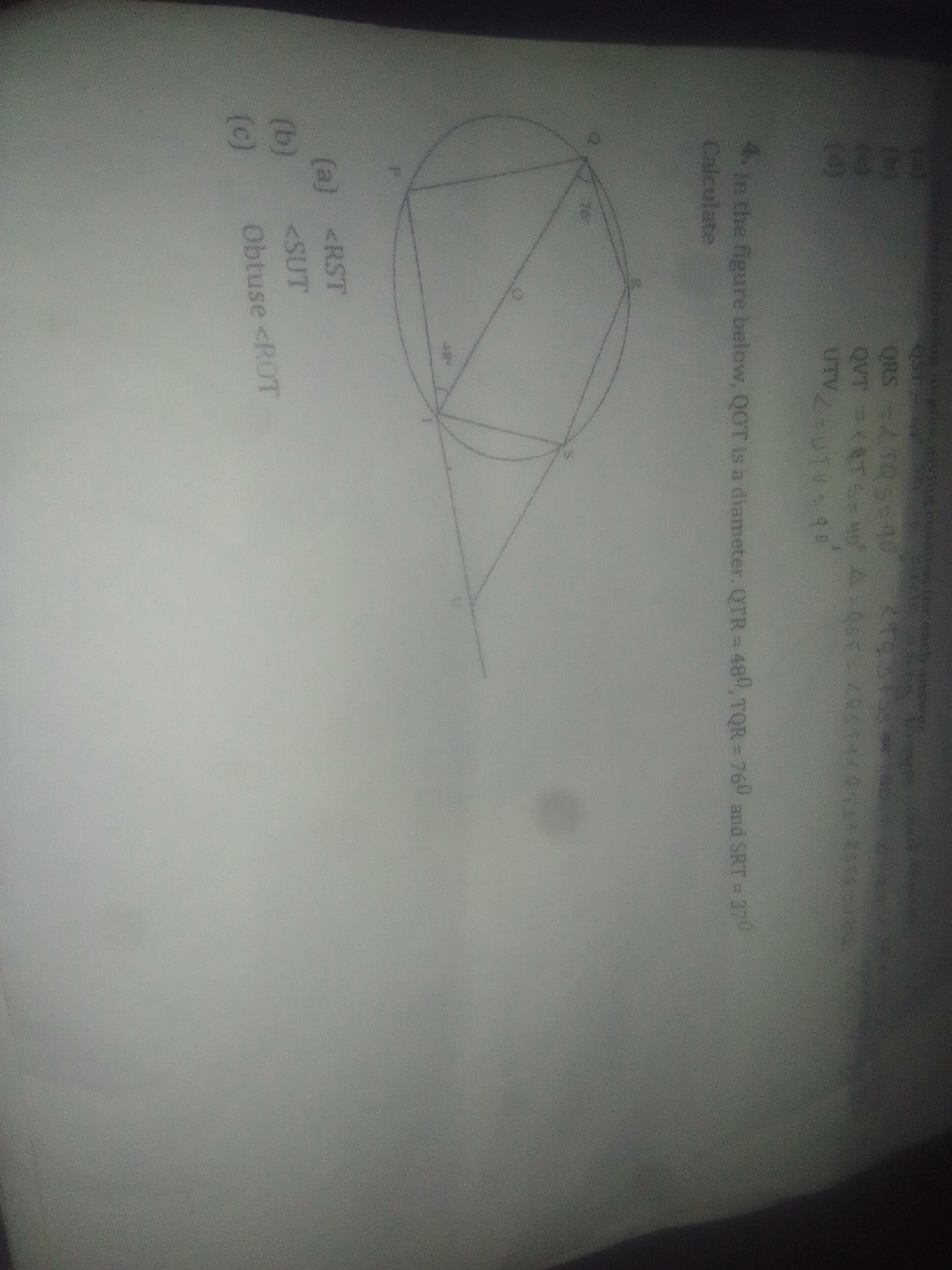In the figure below, QOT is a diameter. QTR | StudyX