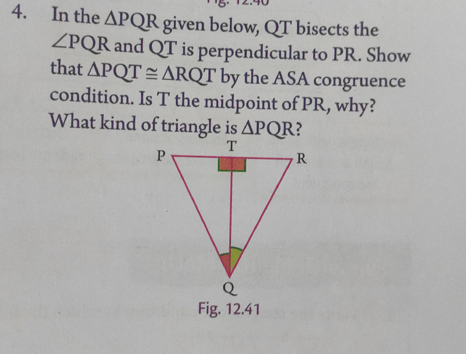 In the $ PQR$ given below, QT bisects the $ | StudyX