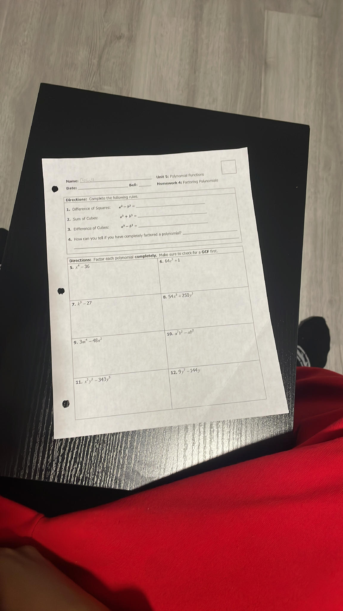 Directions: Factor each polynomial | StudyX