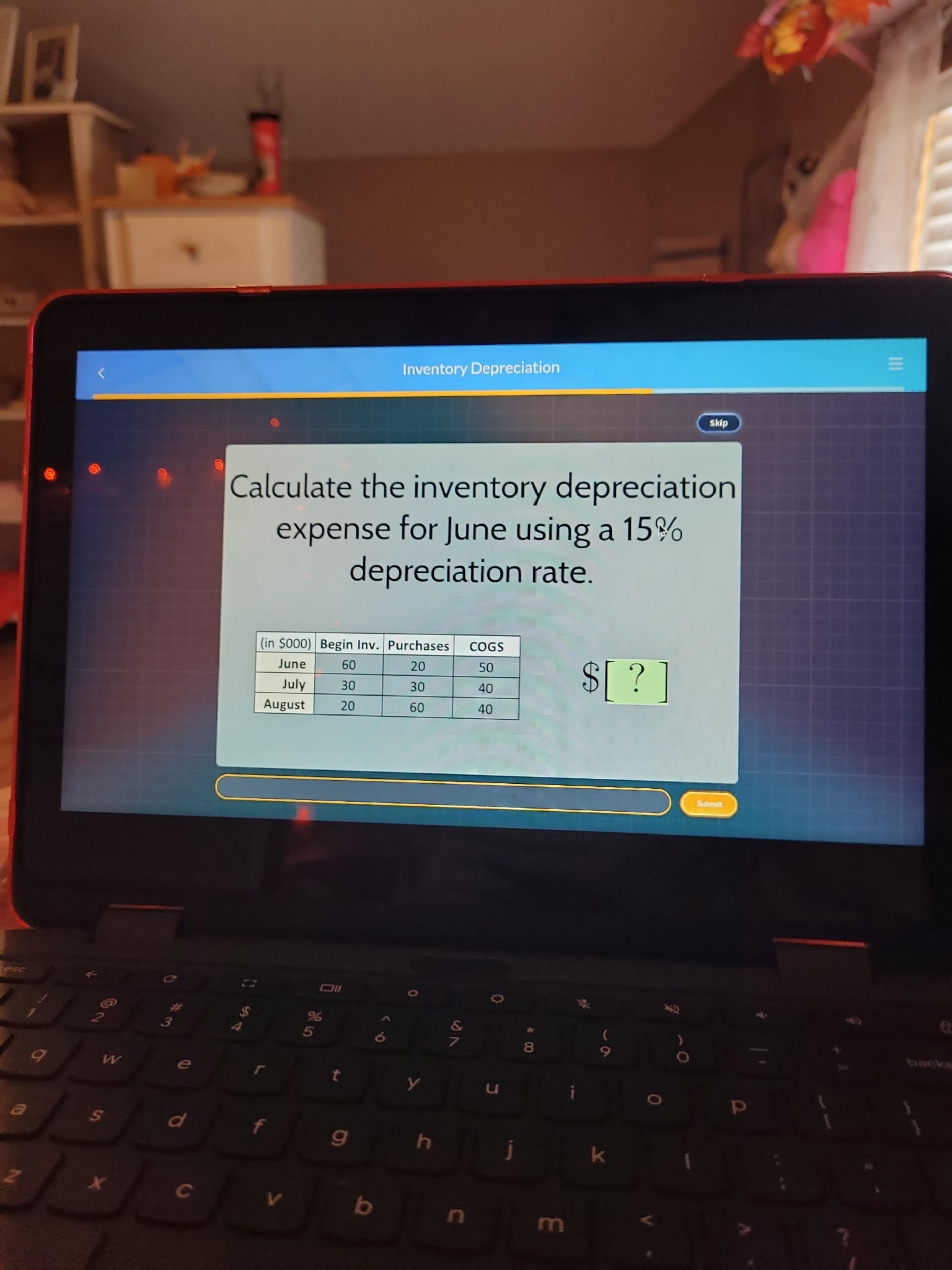 Calculate the inventory depreciation expense | StudyX