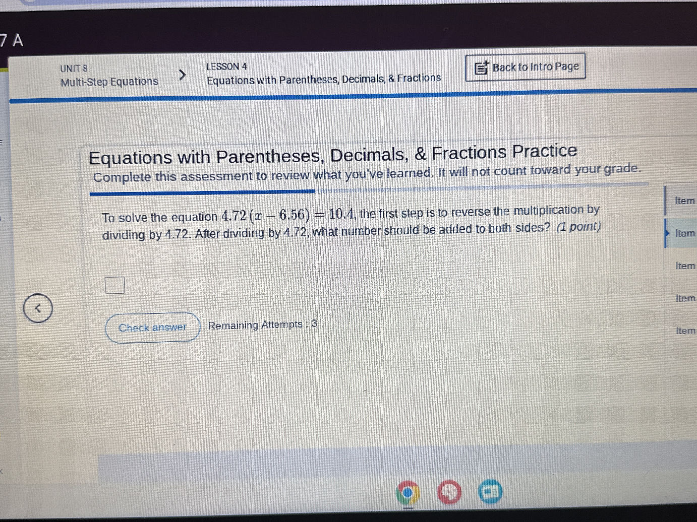 To solve the equation $4.72 (x-6.56) = | StudyX