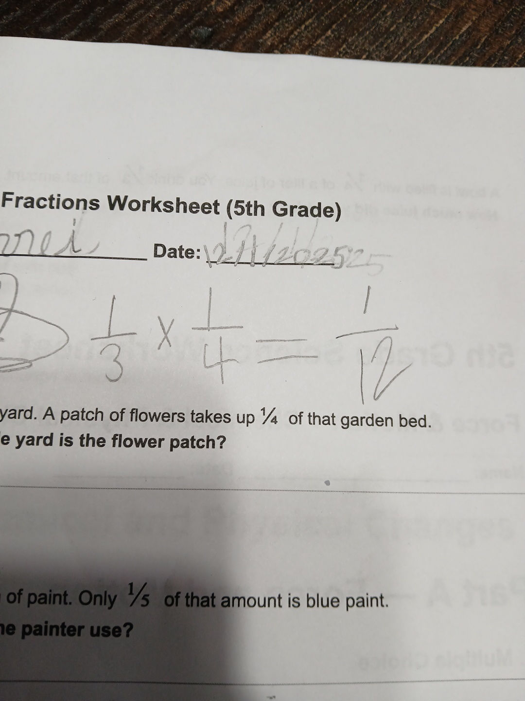 Fractions Worksheet (5th Grade) Handwritten | StudyX