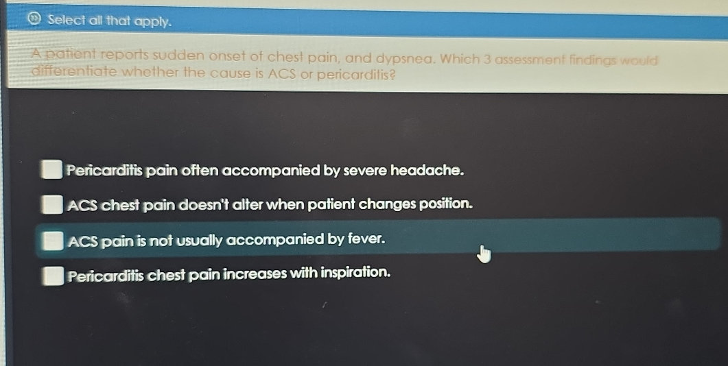 Select all that apply. A patient reports | StudyX