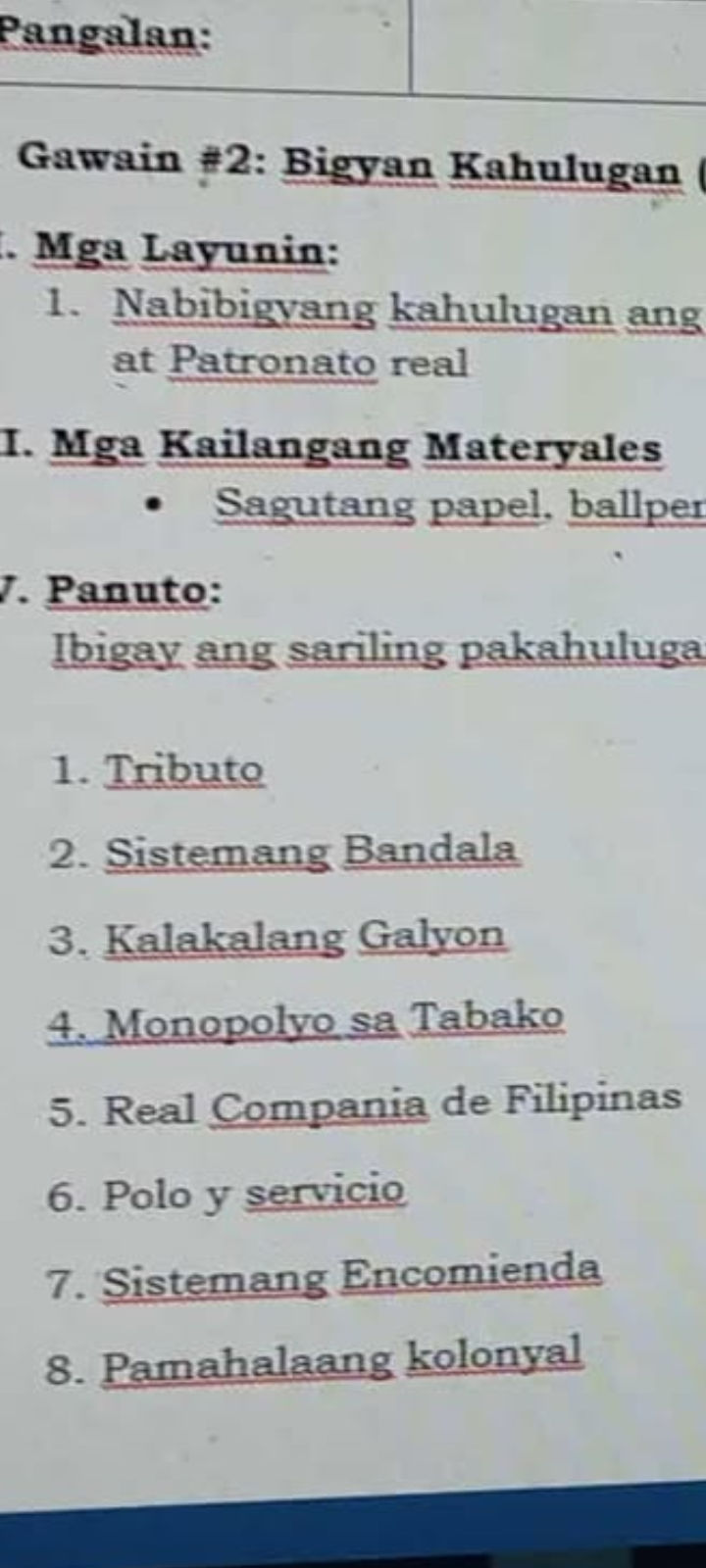 Gawain #2: Bigyan Kahulugan Mga Layunin: | StudyX