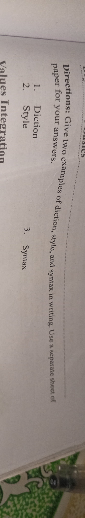 Directions: Give two examples of diction, | StudyX