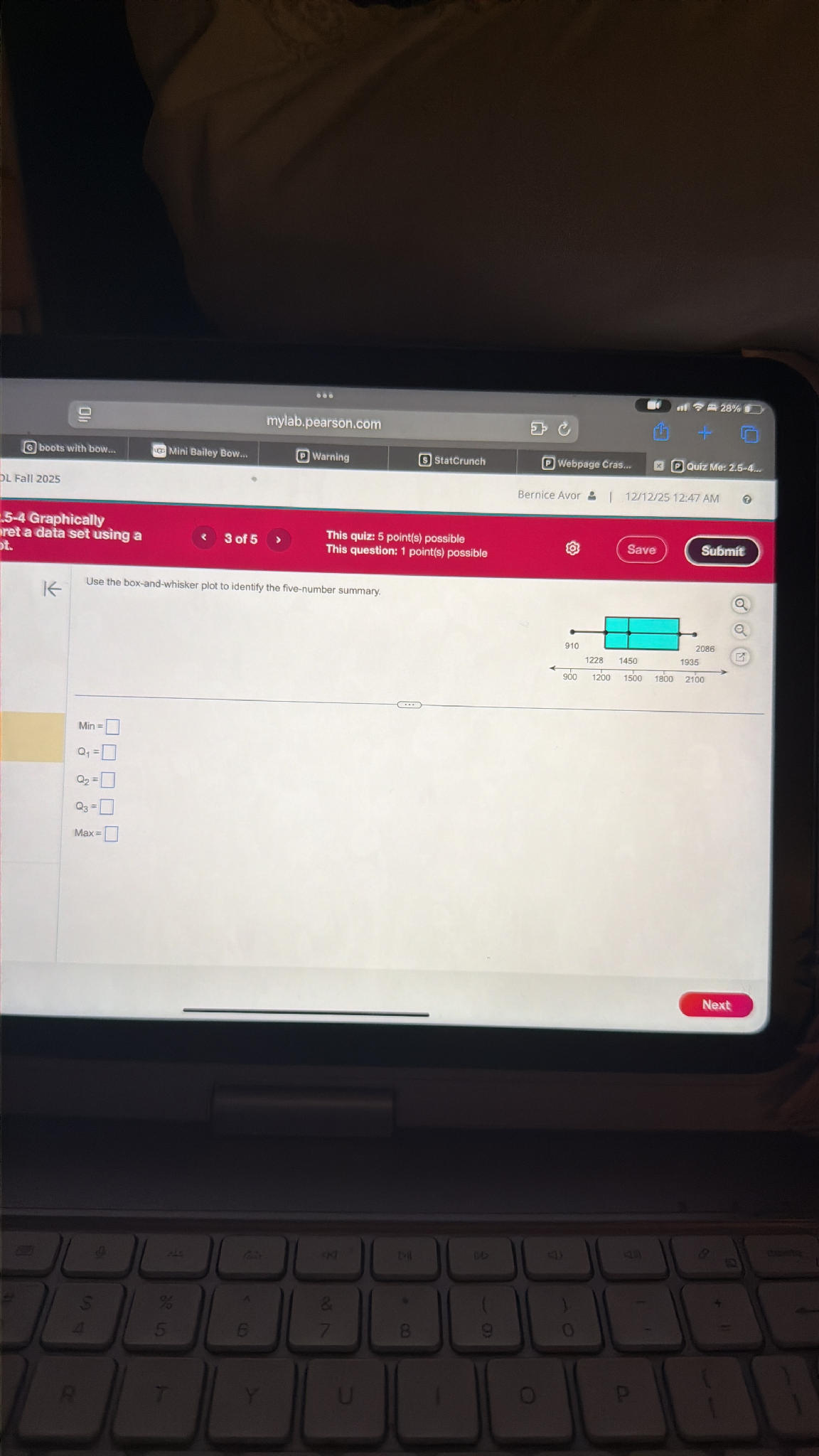 Use the box-and-whisker plot to identify the | StudyX