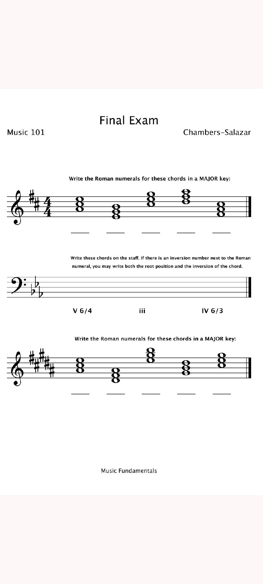 Write these chords on the staff. If there is | StudyX