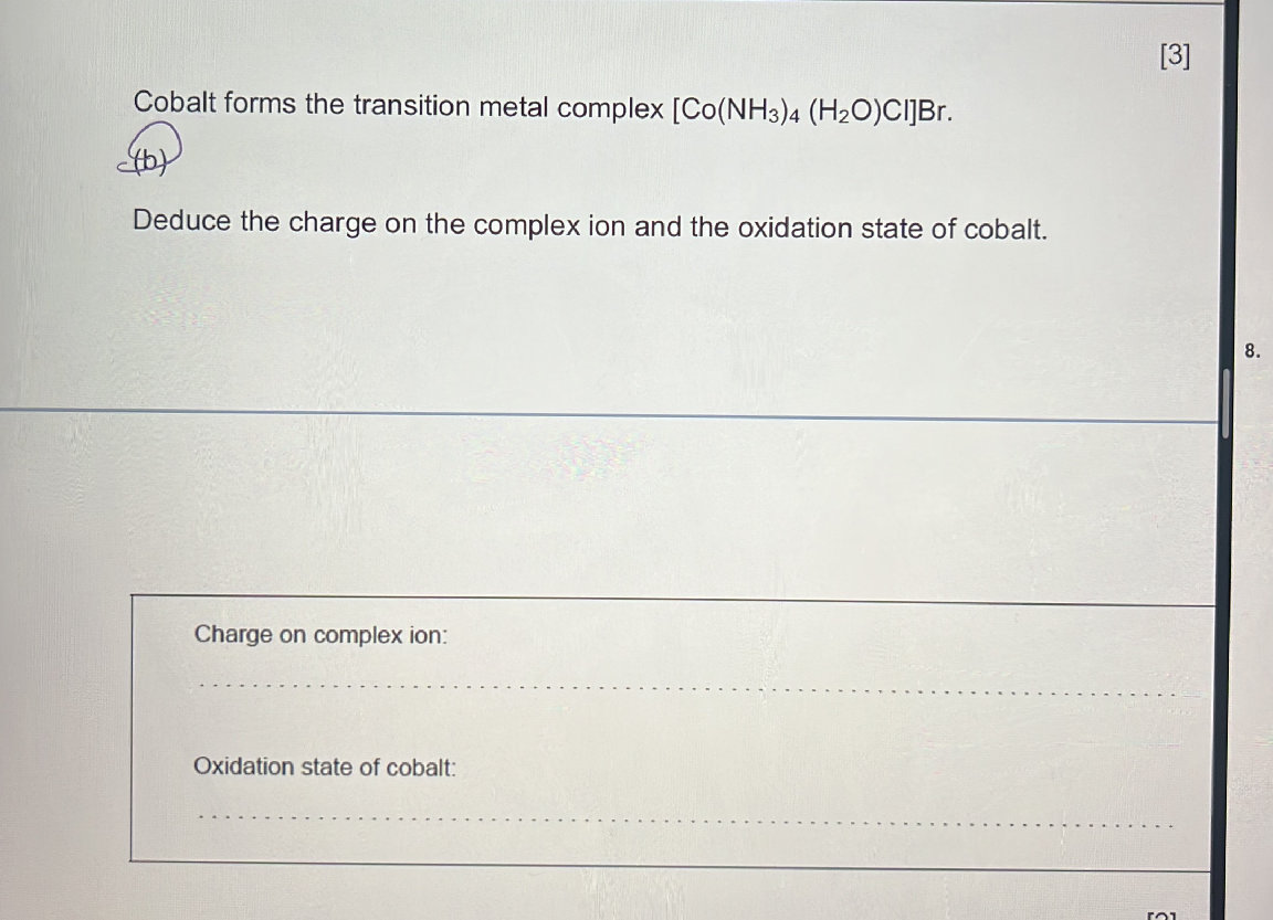 Cobalt forms the transition metal complex | StudyX
