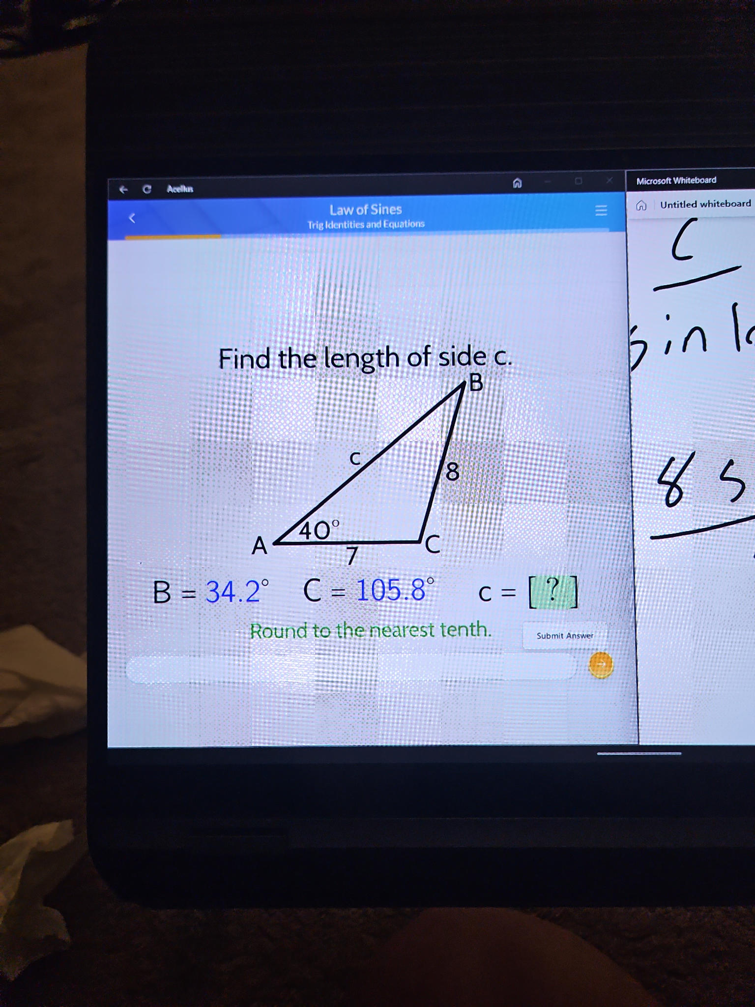 Find the length of side $c$. (A triangle is | StudyX