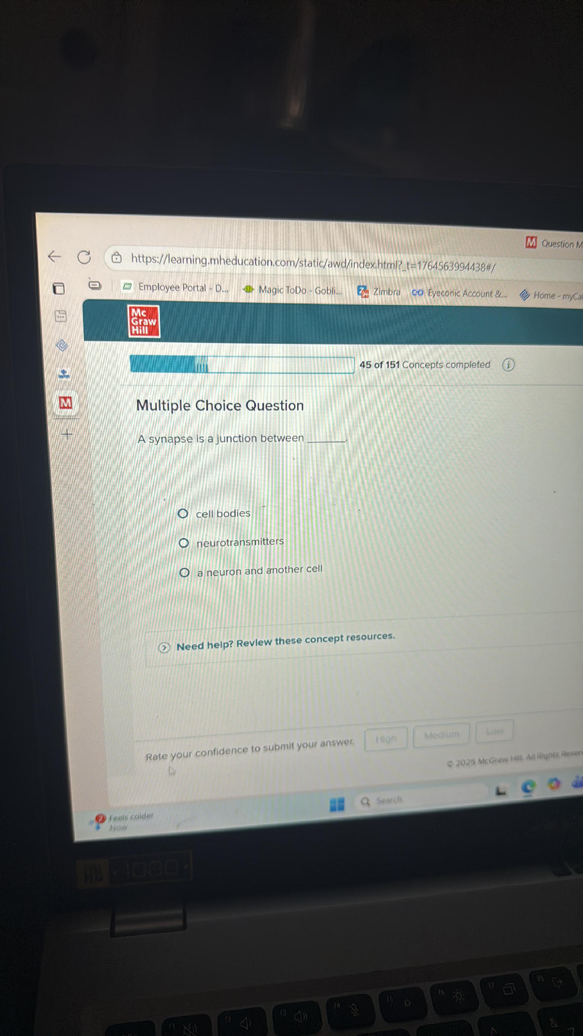 Multiple Choice Question A synapse is a | StudyX